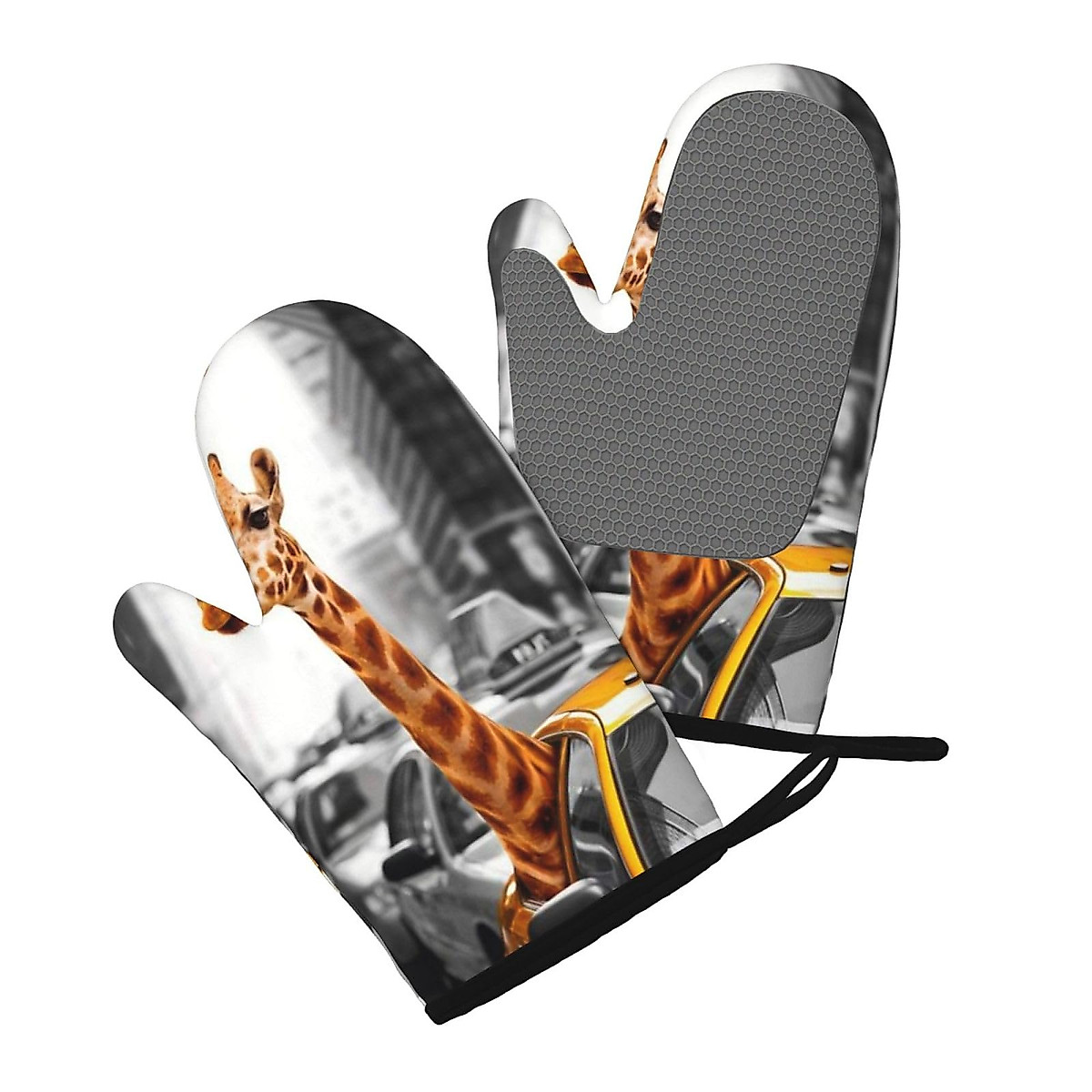 Giraffe in New York Silicone Oven Mitts Heat Resistant Non-Slip BBQ Gloves Kitchen Mittens for Cooking Baking Grilling 1 Pair