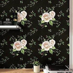 HotDecor Vintage Dark Floral Wallpaper Peel and Stick Wallpaper for Cabinets Drawer Flower Black Wallpaper Renter Friendly Stick on Floral Contact Paper Vinyl Waterproof Adhesive Wall Paper 24"x118"