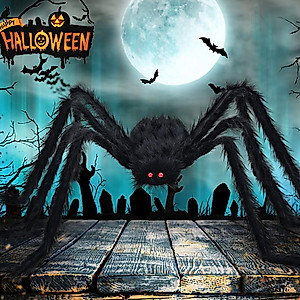 Halloween Spider Webs 16.5ft x15.8ft with 250 LED Purple Lights && 59" Giant Spider,Scary Halloween Outdoor Decors for Party Garden Home Costumes Yard Haunted House