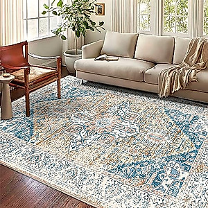 CHAMPLANT Washable Area Rug 5x7 for Living Room Retro Boho Chic Medallion Distressed Design Indoor Non-Slip Large Persian Oriental Accent Throw Rug for Kitchen Bedroom Office Carpet