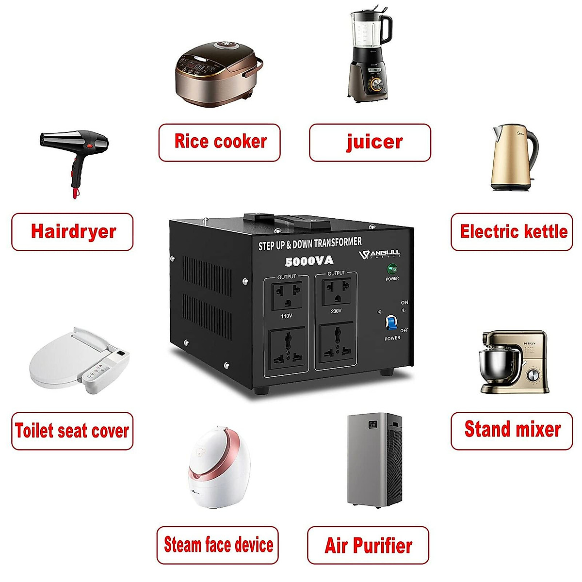 Anbull Voltage Converter 5000 Watt Voltage Transformer, AC 110V/120V/220V/240V Power Converter - Heavy Duty Step Up/Step Down Voltage Transformer Converter