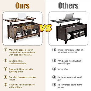 Tangkula Wood Lift Top Modern Coffee Table w/Hidden Compartment and Open Storage Shelf for Living Room Office Reception Room(Rustic Brown)