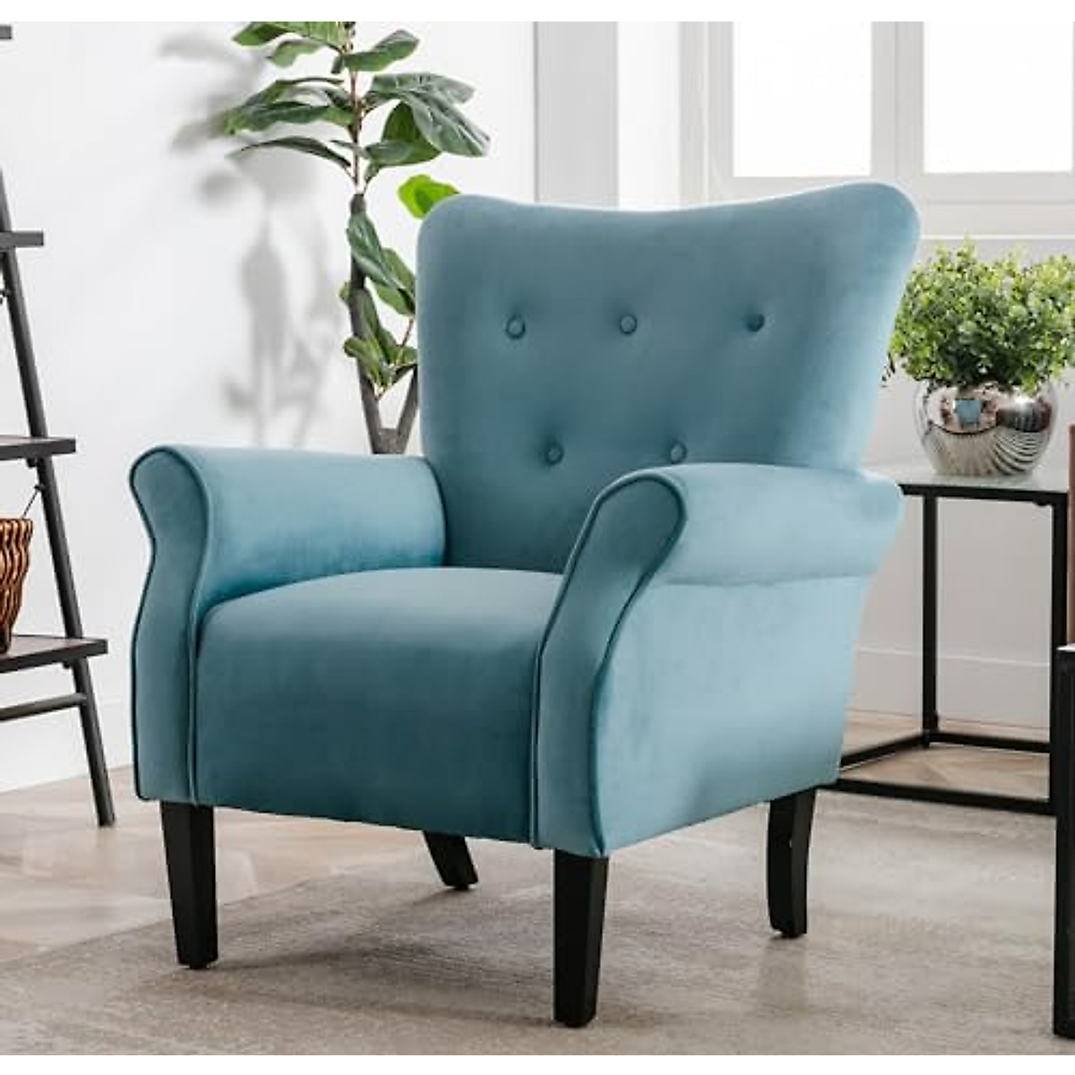 Blue Accent Chair, Unique Chair Armchair Solid Wood Comfy Modern Home Furniture for Living Room 32" Lx28.75 Wx38.25 H