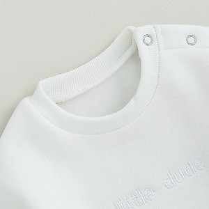 Twopumpkin Newborn Baby Boy Warm Sweatshirt Onesie Romper Long Sleeve Fleece Sweater Jumpsuit Winter Snow Outfit Clothes (Warm Fleece Little Dude White, 12-18 Months)