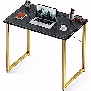 Coleshome 31 Inch Computer Desk, Modern Simple Style Desk for Home Office, Study Student Writing Desk,Black Marble + Gold Leg