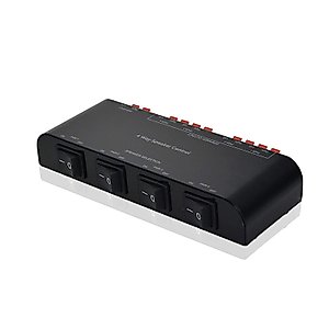 A ADWITS 4-Channel Speaker Switcher Selector Box with Terminal Claps 200W RMS Max 100W Switchable, Black