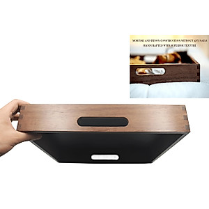 CRAZYWOOD 13.6x13.6 Inches Walnut with Carry Handle Black Ottoman Tray Serve Tea Coffee or Breakfast in Bed Classic Wooden Decorative Serving Tray Decorative Serving Tray