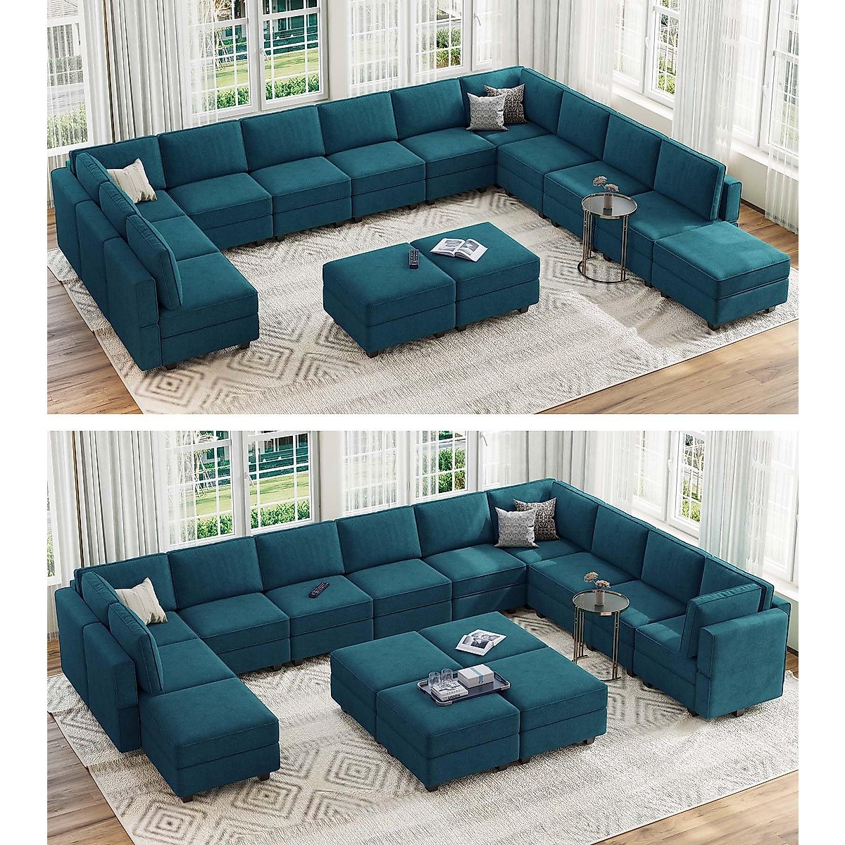 Belffin Modular Sectional Sleeper Sofa Couch Bed Oversized U Shaped Cocuh with Storage Convertible Sleeper Sofa Bed. Peacock Blue