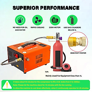 NDCYJG Pcp air compressor 4500PSI Portable PCP Compressor, 12V DC/110V AC PCP Airgun Compressor Manual-stop, w/External Power Adapter, Built-in Fan, Suitable for Paintball, Air Rifle, Scuba Bottle