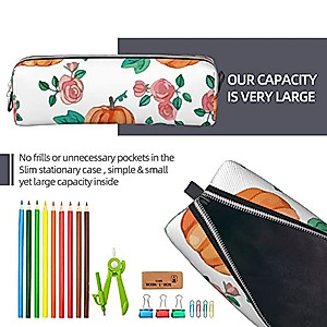 allgobee Pu Leather Pencil Bag Pen Case Pumpkins-Roses-Watercolor Students Stationery Pouch Pencil Holder Desk Organizer