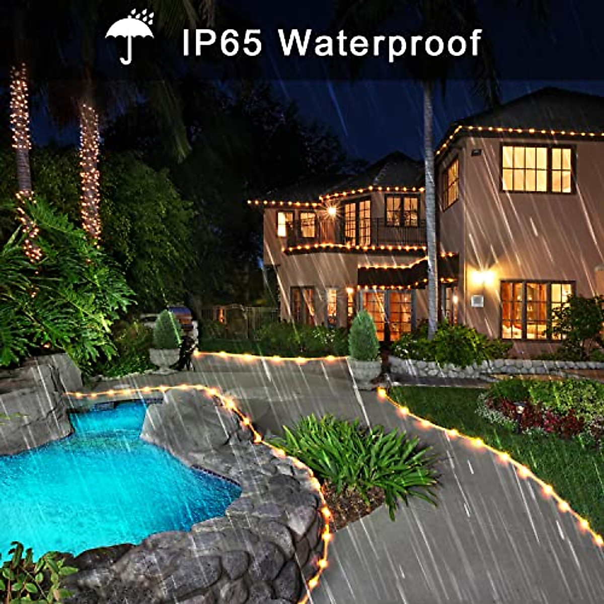 JMEXSUSS 120 LED 8 Modes Solar Powered Rope Lights,39.4ft Outdoor Solar Rope Lights,Waterproof PVC Tube Fairy Lights for Garden,Patio,Fence,Deck,Walks,Path(Warm White)