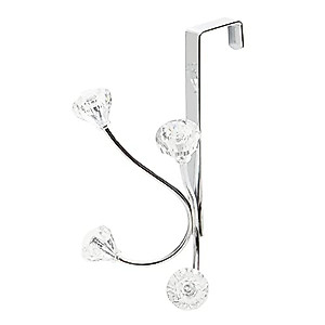 Home Basics Over the Door Double Towel Crystal Hooks, For Hanging Clothes, Coats, Robes or Towels, Organize Bathroom, Bedroom and Closet, Chrome 5" x 3" x 7.25