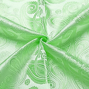 Hi-Tie Light Green Dress Shirt for Men Silk Long Sleeve Paisley Button Down Casual Muscle Fit Spread Collar Shirts 15