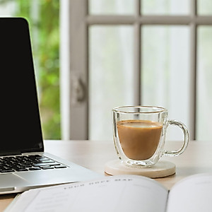 Wlasss Espresso Cups Set of 4, 6oz /170ml Double Walled Glass Coffee Mugs, Clear Hand Blown Insulated Espresso Shot Glass Cups with Handle, Suit for Espresso Machine