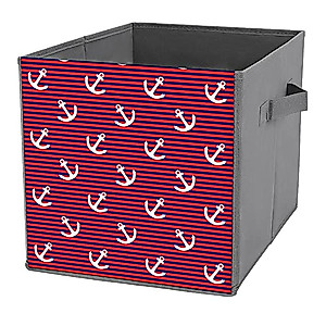 Anchor with Blue Red Stripes Collapsible Storage Bins Basics Folding Fabric Storage Cubes Organizer Boxes with Handles