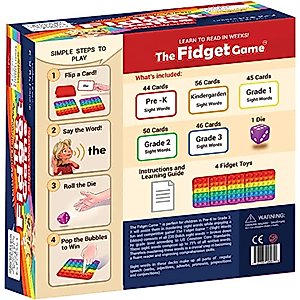 The Fidget Game Learn to Read in Weeks Master 220 High-Frequency Dolch Sight Words Curriculum-Appropriate for Pre-K to Grade 3 - Popping Mats & Dice