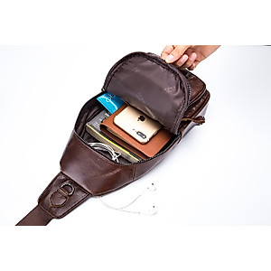 Sling Bag, Leather Chest Bag Crossbody Shoulder Business Backpack Outdoor Coffee