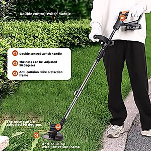 Weed Wacker Cordless Weed Eater,3-in-1 Lightweight Push Grass String Trimmer Edger,21V Li-Ion Battery Powered,3 Lawn Tools with Lightweight Wheeled for Home Garden Yard Mowing（Black）