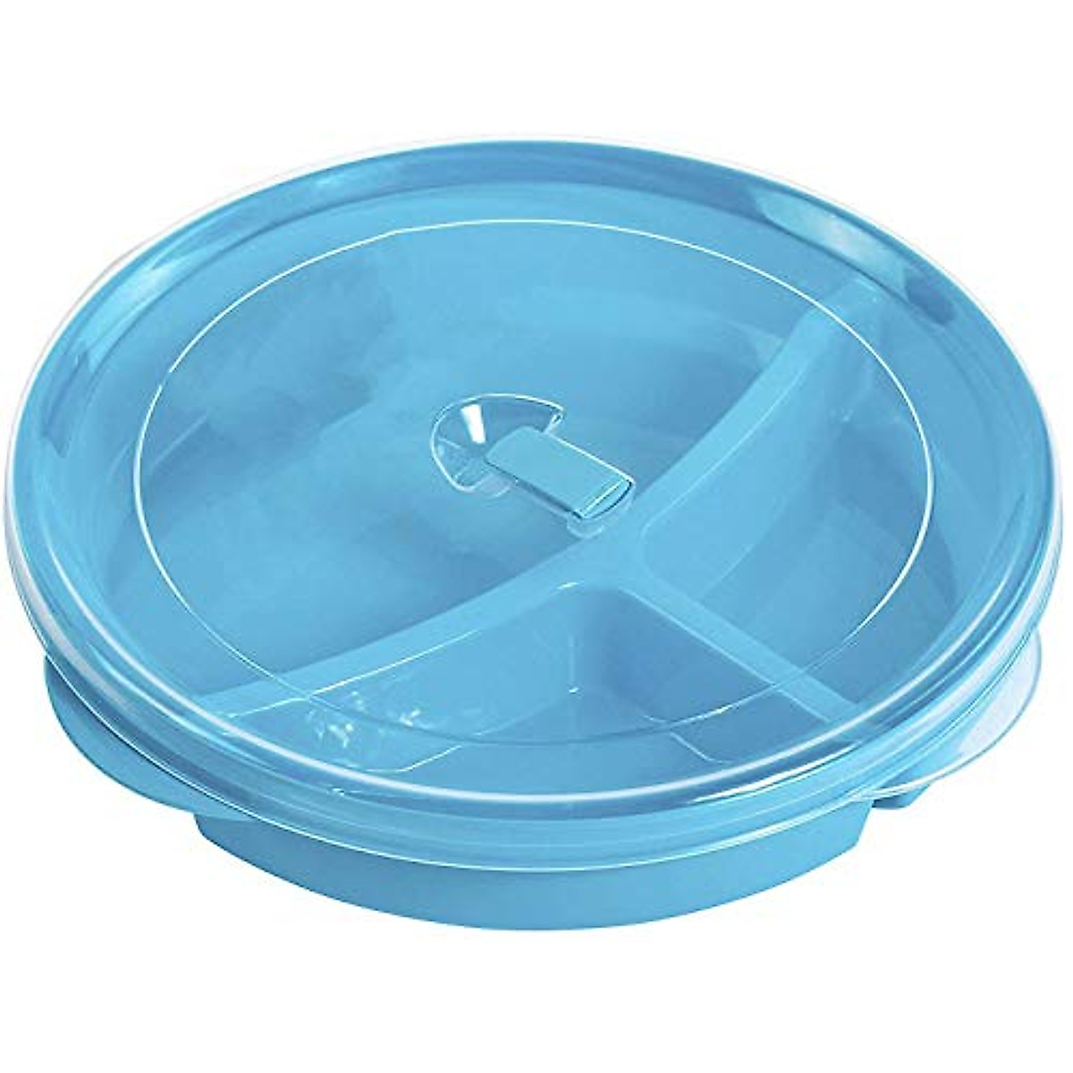 (Set of 4) Microwave Food Storage Tray Containers - 3 Section/Compartment Divided Plates w/Vented Lid