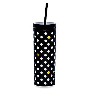 Kate Spade New York Insulated Tumbler with Reusable Straw, Black 20 Ounce Acrylic Travel Cup with Lid, Polka Dots