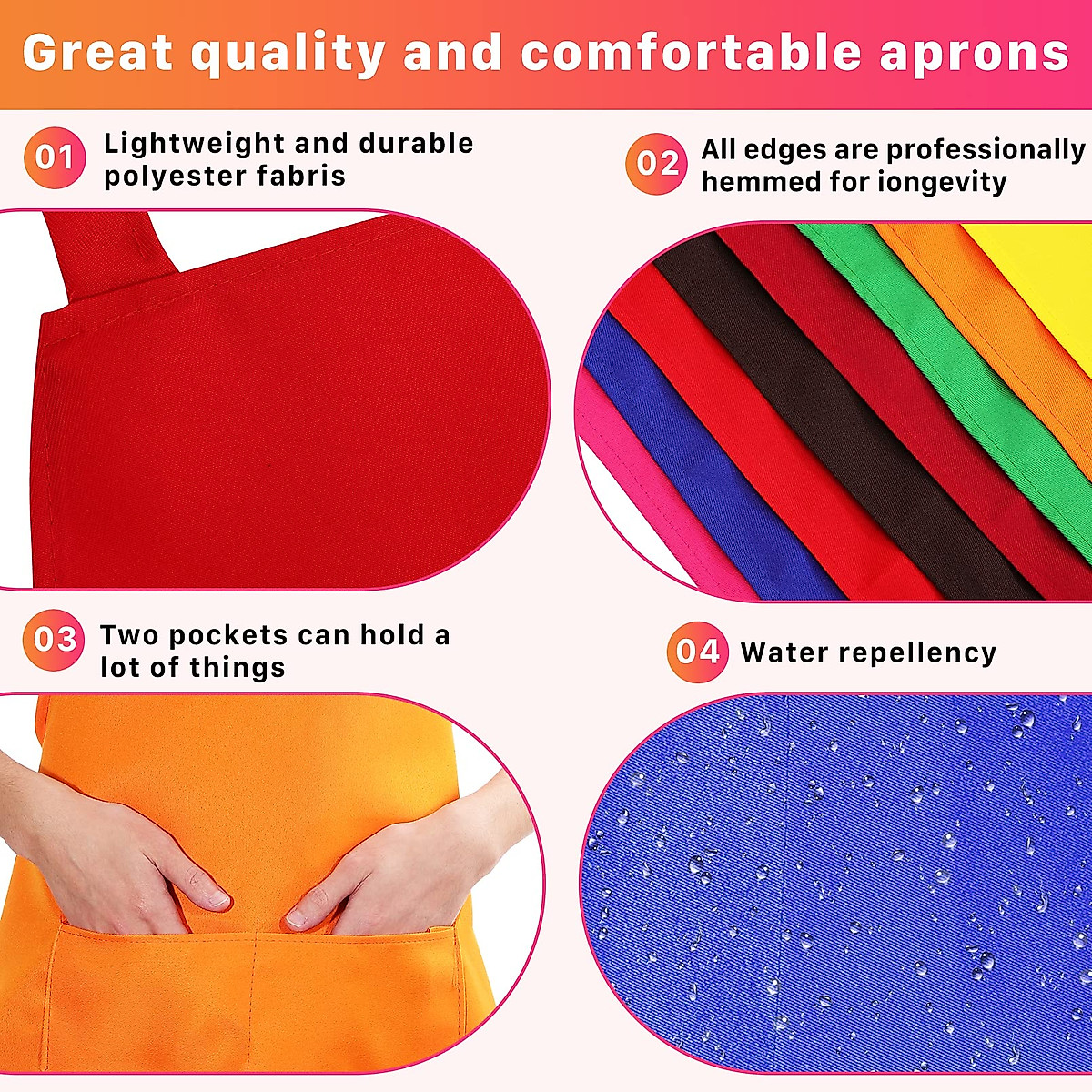 HOPMORED 8 Pack Plain Bib Aprons Bulk,Mixed Color Apron with 2 Front Pockets,Washable Blank Aprons for Kitchen Cooking Crafting BBQ Painting Drawing,8 Colors