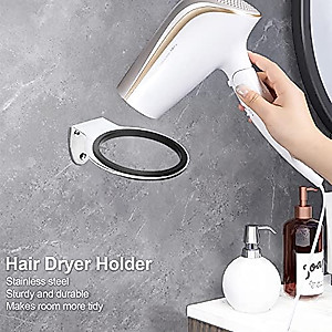 Hair Dryer Holder, Stainless Steel Hair Blow Dryer Rack Wall Mount Hairdryer Stand Bathroom Hair Dryer Holder Hair Care Tools Blow Dryer Holder for Hair Dryer Bathroom Hotel Beauty