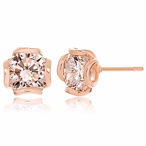 MORGAN & PAIGE 14K Rose Gold Plated 925 Sterling Silver Champagne Cubic Zirconia Flower Basket Style Stud Earrings