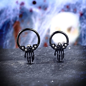 COCHARM Black Halloween Septum Rings 16g Skull Septum Piercing Jewelry Skeleton Nose Septum Clicker Spooky Septum Jewelry Vampire Daith Earrings