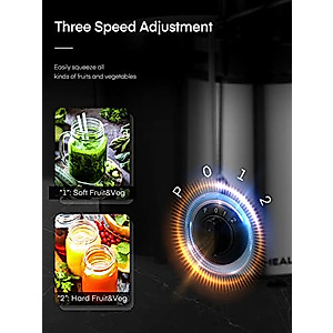 Juicer Machines, AIHEAL Juicer Vegetable and Fruit Easy to Clean, Centrifugal Juicer with 3 Speed Control, Upgraded 400W Motor, Cleaning Brush and Recipe Included