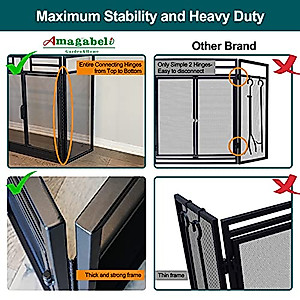 AMAGABELI GARDEN & HOME 3 Panel Folding Fireplace Screen with Doors Large Flat Guard Tools Outdoor Metal Decorative Mesh Solid Wrought Iron Fire Place Wood Burning Stove Accessories Black