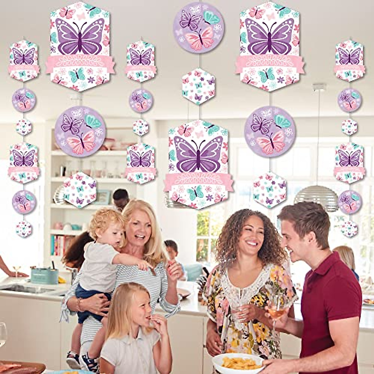 Big Dot of Happiness Beautiful Butterfly - Floral Baby Shower or Birthday DIY Dangler Backdrop - Hanging Vertical Decorations - 30 Pieces