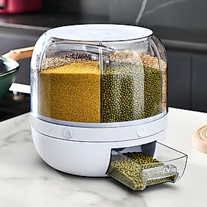 TOPINCN Grains Separate Storage Box, Home Damp Proof Rice Storage Tank Countertop Rice Holder Kitchen Dispenser Round Rotatable Bean Storage Box (Small)
