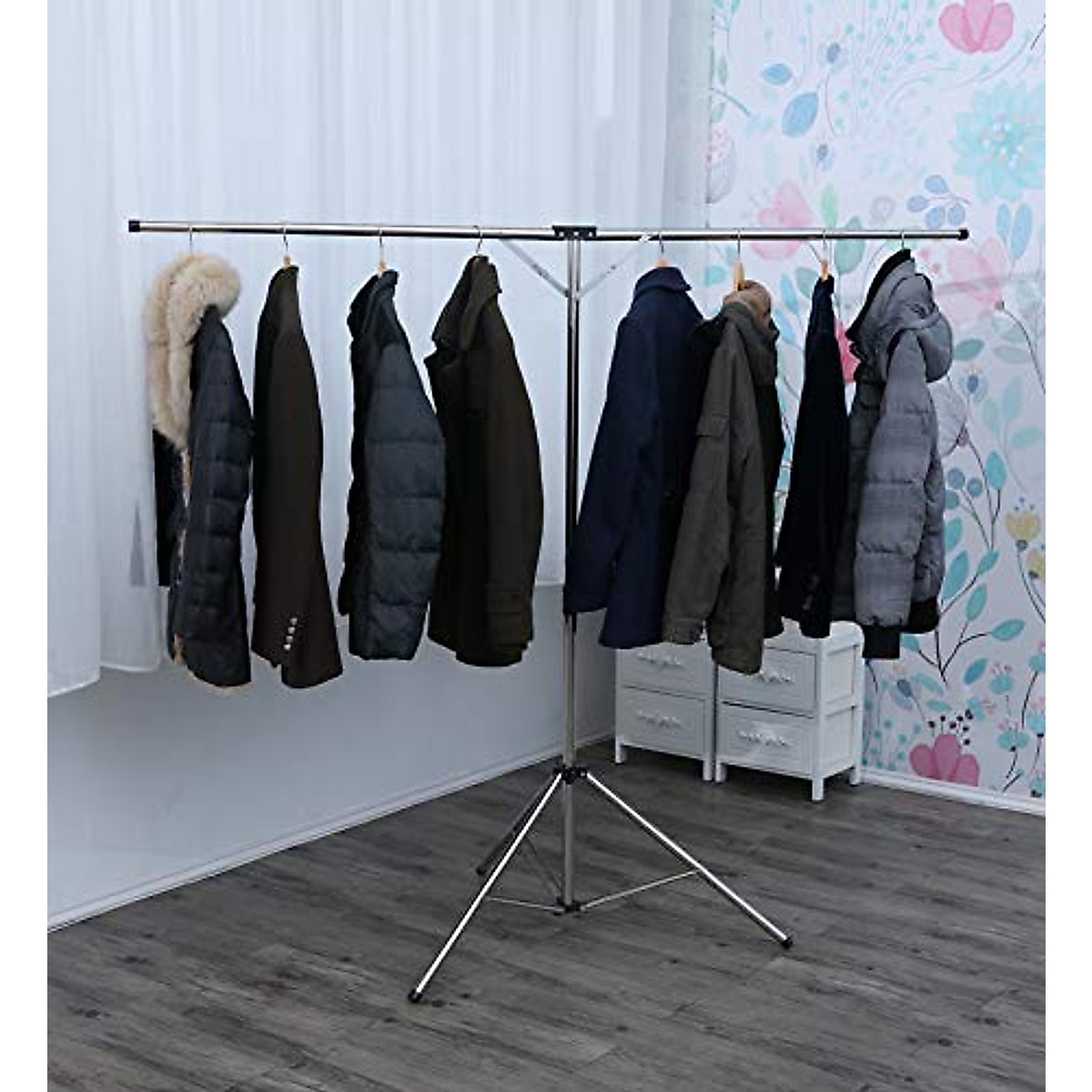 exilot Foldable Portable Space Saving Clothes Drying Rack, Heavy Duty Stainless Steel Laundry Drying Racks, Adjustable High Capacity Garment Rack, with Windproof Hooks.