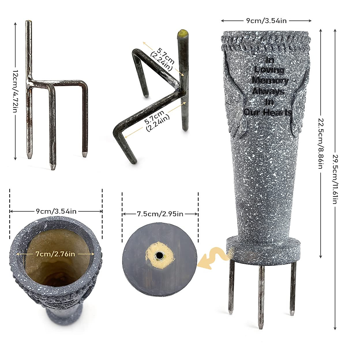 MIBUNG Cemetery Grave Vase with Ground Spikes, Angel Wings Vase for Fresh/Artificial Flowers, Floral Holder Headstone Decorations Grave Marker Memorial Stone Garden Yard Stake, Sympathy Gift