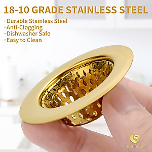 Snailhouse Bathroom Sink Strainers, 2 Pack 2.17 Inches Stainless Steel Small Mesh Utility Sink Drain Stopper Basket Cover Plug Screen, Gold