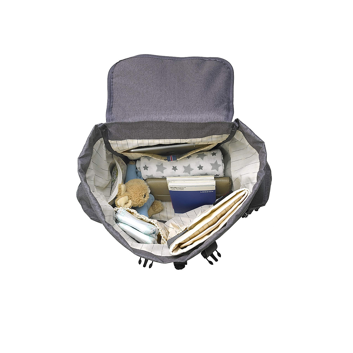 Storksak - Large, Multi-Functional, Waterproof, Travel Backpack Baby Diaper Changing Bag with Napkin Pad Holder, Fold-Out Changing Mat and Shoulder Straps, Grey