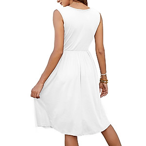 MOLERANI Women Summer Dresses Sleeveless Casual Loose Swing Button Down Midi Dress with Pockets(White,S)