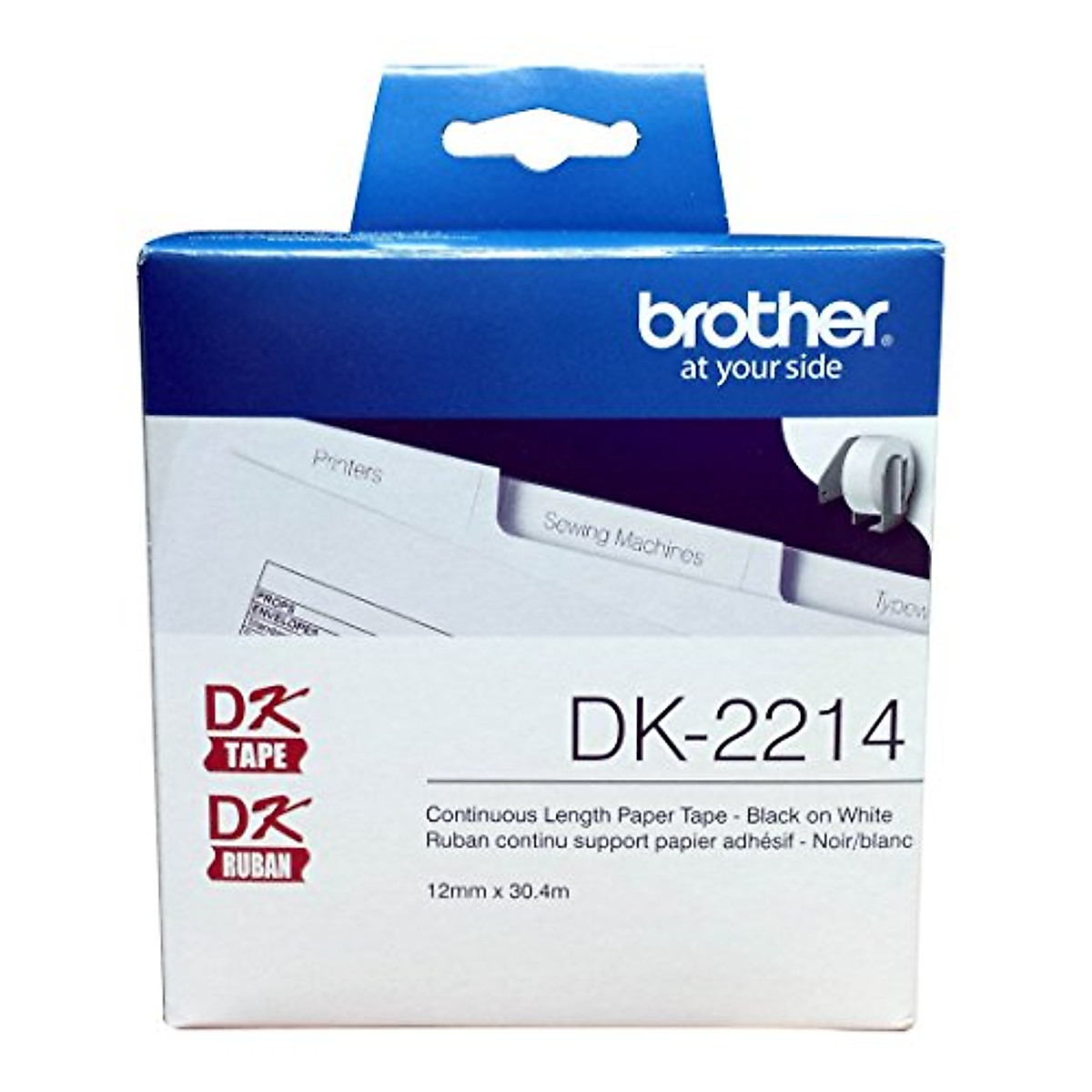 Brother Genuine DK-2214 Continuous Length Black on White Paper Tape for Brother QL Label Printers, 0.47" x 100' (12mm x 30.4M), 1 Roll per Box, DK2214