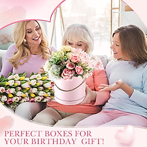 Skylety 6 Pcs Round Flower Boxes with Lids Valentine‘s Day Gift Boxes with Handle for Flowers Arrangement Assorted Sizes Nesting Gift Box for Bridesmaid, Wedding, Birthday, Baby Showers(Pink)