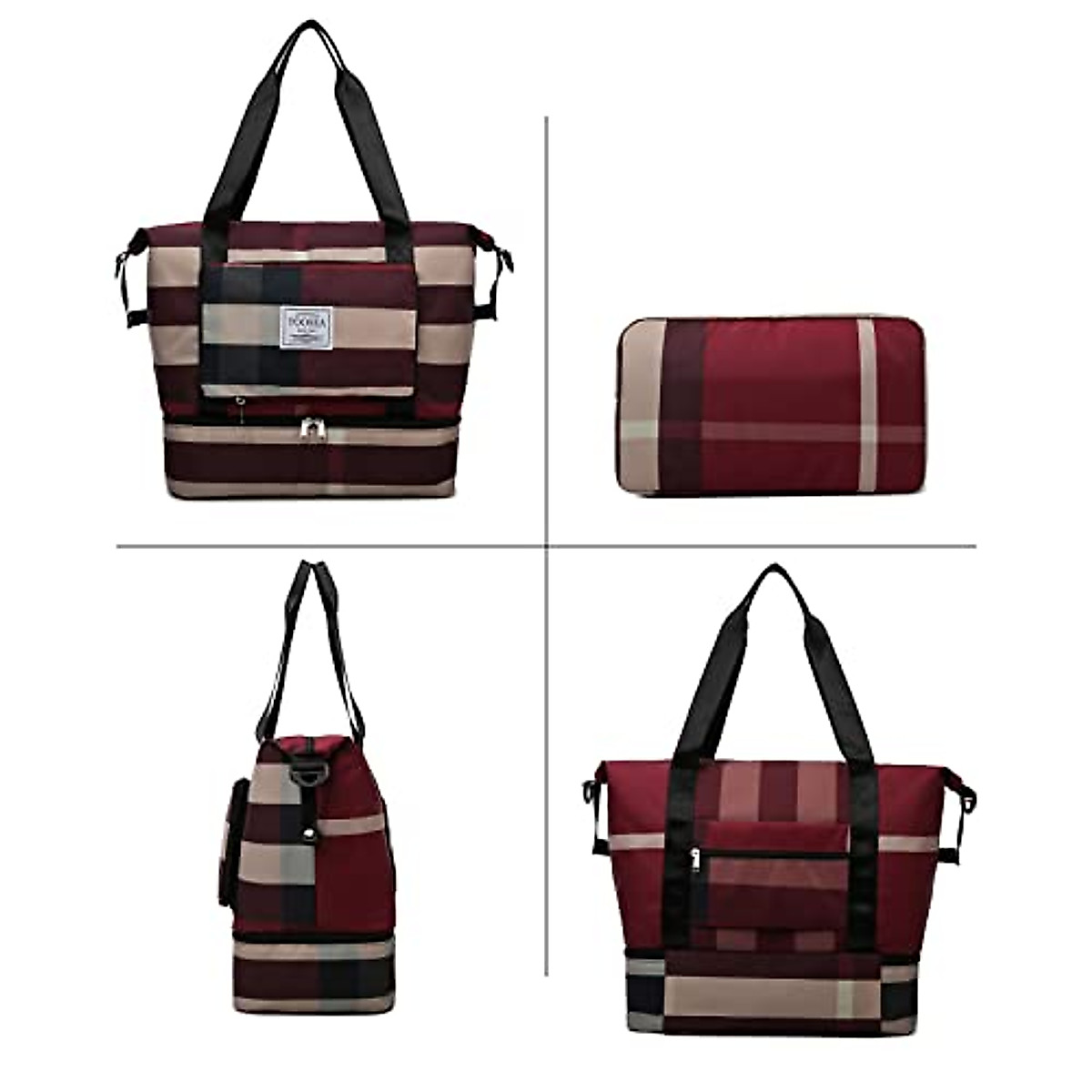 TOOSEA New Foldable Dry/Wet Separation Travel Duffle Bag for Women Carry On with Shoe Compartment Luggage Sleeve, Large Capacity Folding Travel Tote Gym Bag, Weekender Overnight Bag