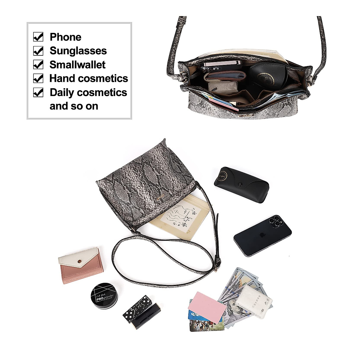 AFKOMST Small Crossbody Bags for Women Snakeskin Shoulder Purse and Handbag Faux Leather