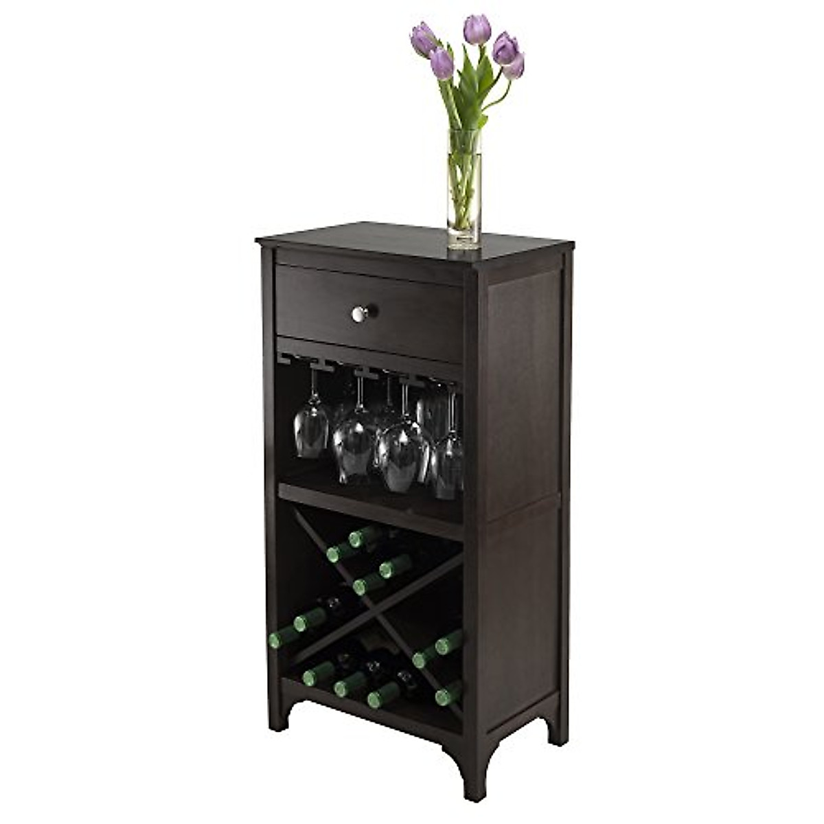 Winsome Ancona X Shelf Modular Wine Cabinet With 1-Drawer, Glass Rack, Dark Espresso (92745)