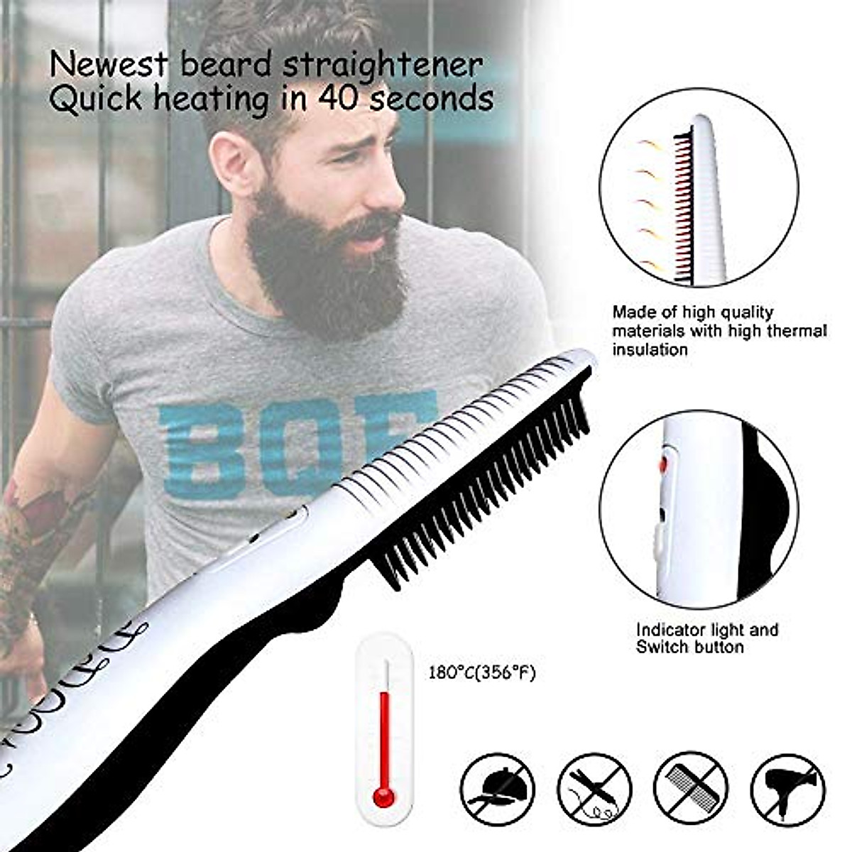 Beard Straightener Comb for Men,Hair Hot Comb,Quick Electric Heated Beard Brush Styler,Travel Portable Styling Comb Beard Iron, Multifunctional Straightening Brush