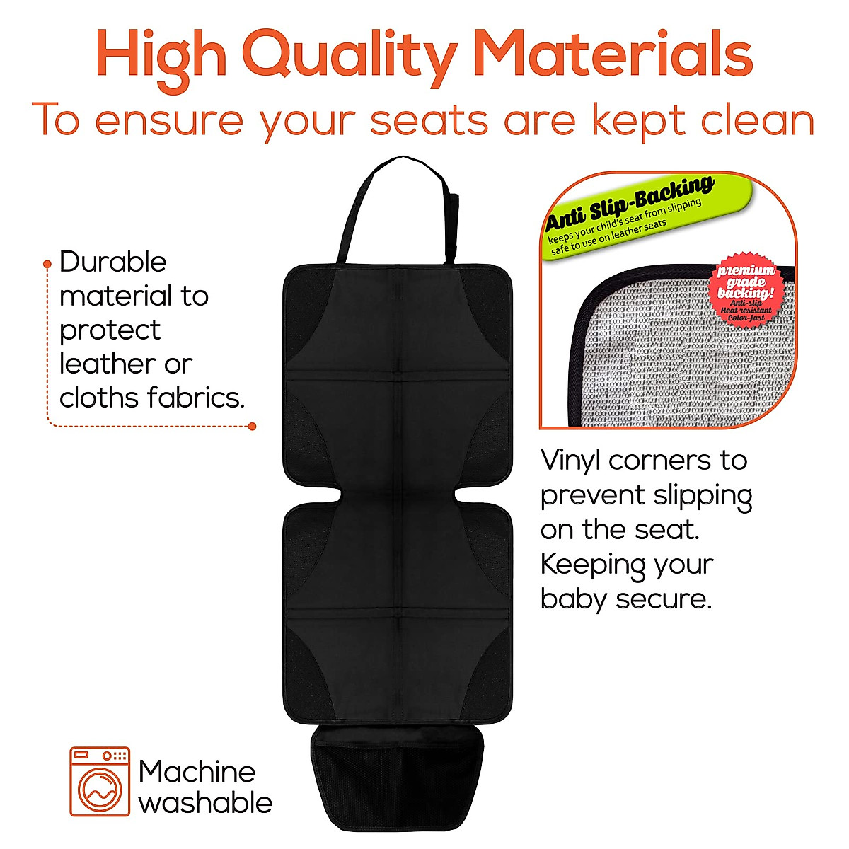 Trobo Car Seat Protector for Child Carseat, Luxury Non-Slip Large Thick Padding Waterproof Baby Car Seat Mat Pad Cover with 2 Mesh Organizer Storage Pockets to Protect Leather and Upholstery, Black