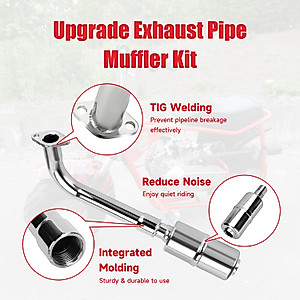 GREHUA Upgrade Exhaust Pipe Muffler Jet Kit Compatible with Predator 212cc 196cc 5.5hp 6.5hp GX160 GX200 Engine Coleman CT200U CT200U-EX BT200X Baja Warrior MB200 Mini Bike KT196 Go Kart Parts