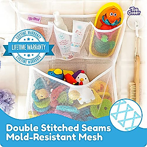 Original Tub Cubby Bath Toy Storage - Hanging Bath Toy Holder, with Suction & Adhesive Hooks, 14"x20" Mesh Net Shower Caddy for Kids Bathroom Decor, Bedroom & Car Toy Organizer - Bonus Rubber Duck & Hooks
