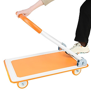 Foldable Push Cart Dolly, Moving Platform Hand Truck, Folding Moving Push Heavy Duty Rolling Cart with 330 lbs Weight Capacity (Orange)