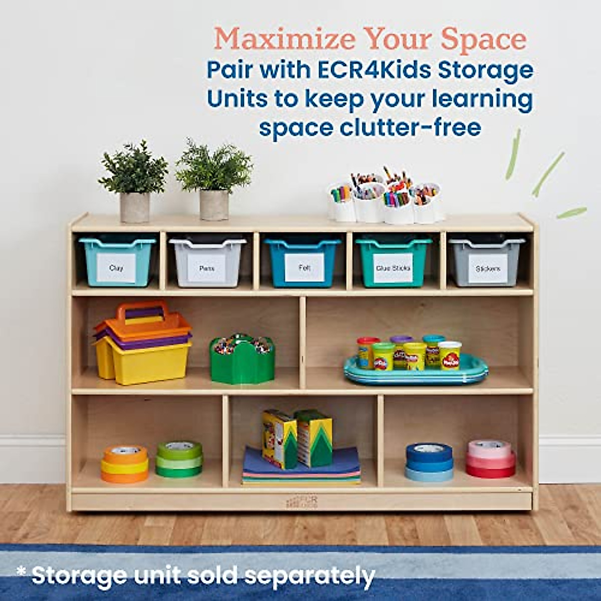 ECR4Kids Scoop Front Storage Bin, Multipurpose Organization, Contemporary, 5-Piece