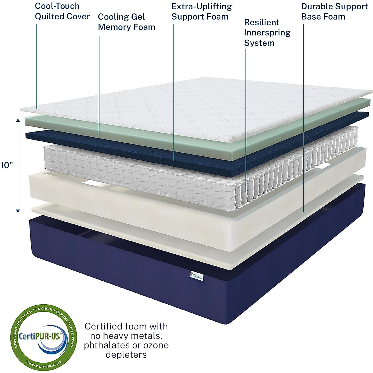 Sleep Innovations Marley Hybrid 10 Inch Cooling Gel Memory Foam and Innerspring Coil Mattress, Full Size, Bed in a Box, Medium Firm Advanced Support