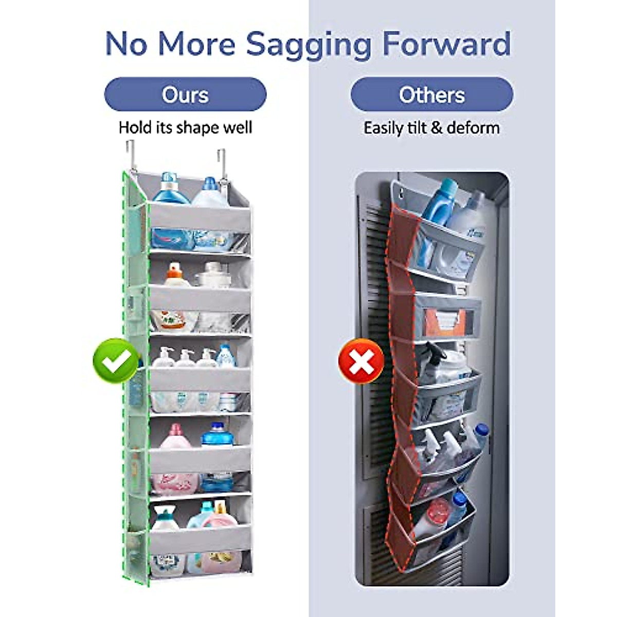 ULG 1 Pack Over Door Organizer with 5 Large Pockets 10 Mesh Side Pockets, 44 lbs Weight Capacity Hanging Storage Organizer with Clear Window for Kids Toys, Shoes, Diapers, Grey, 5 Layer